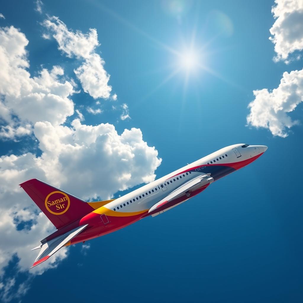 Stunning Airplane Photo: Vibrant Colors Against a Bright Blue Sky
