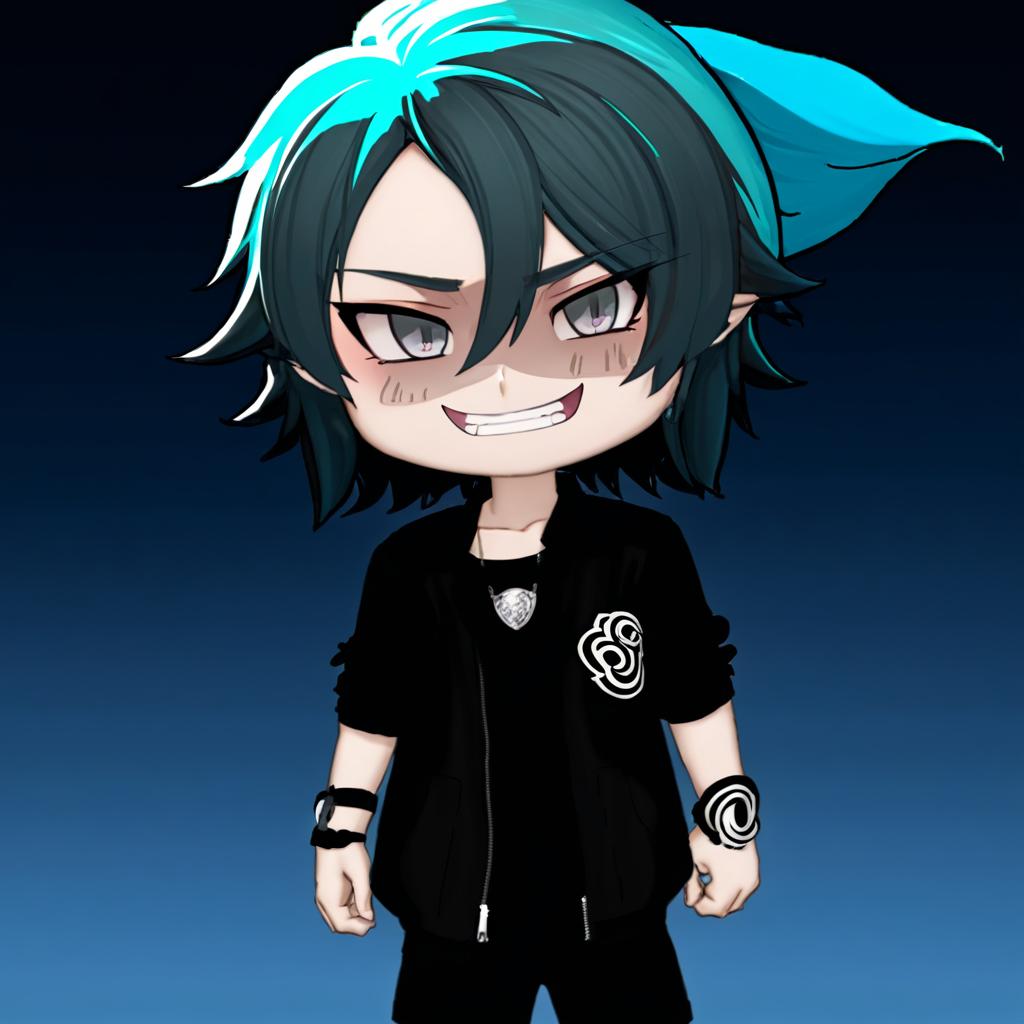 Stylized Gacha Character with Teal & Black Highlights | Idyllic