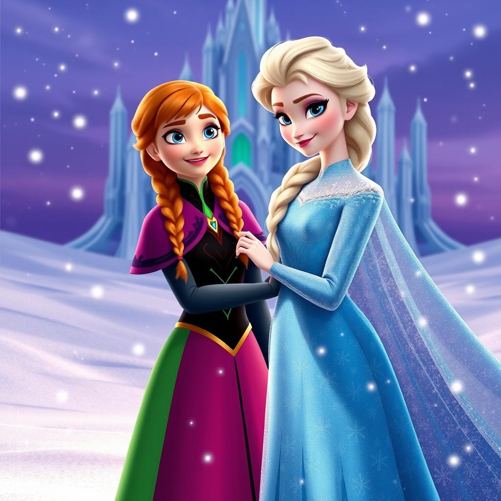 Enchanting Winter Scene with Anna and Elsa | Disney Frozen Art