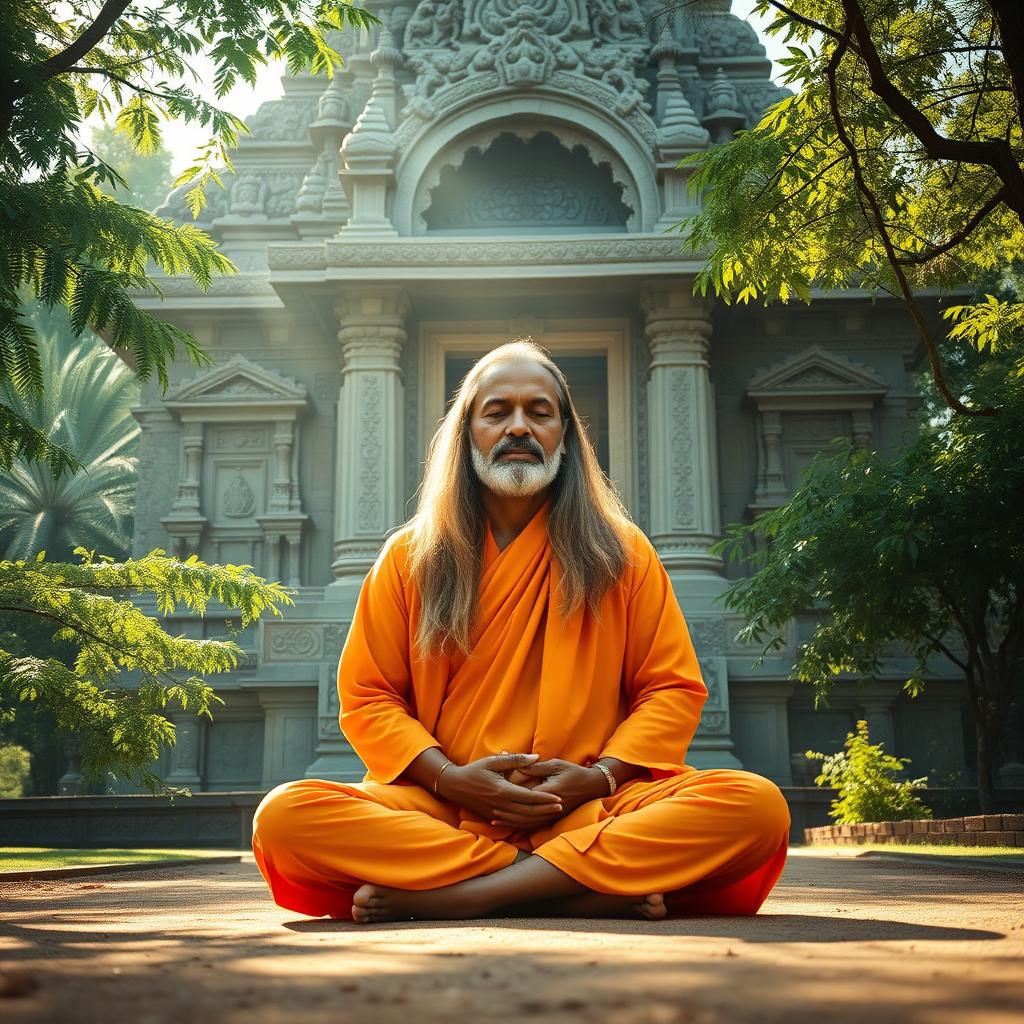 Enlightenment in Nature: Serene Ascetic Meditates at Majestic Temple