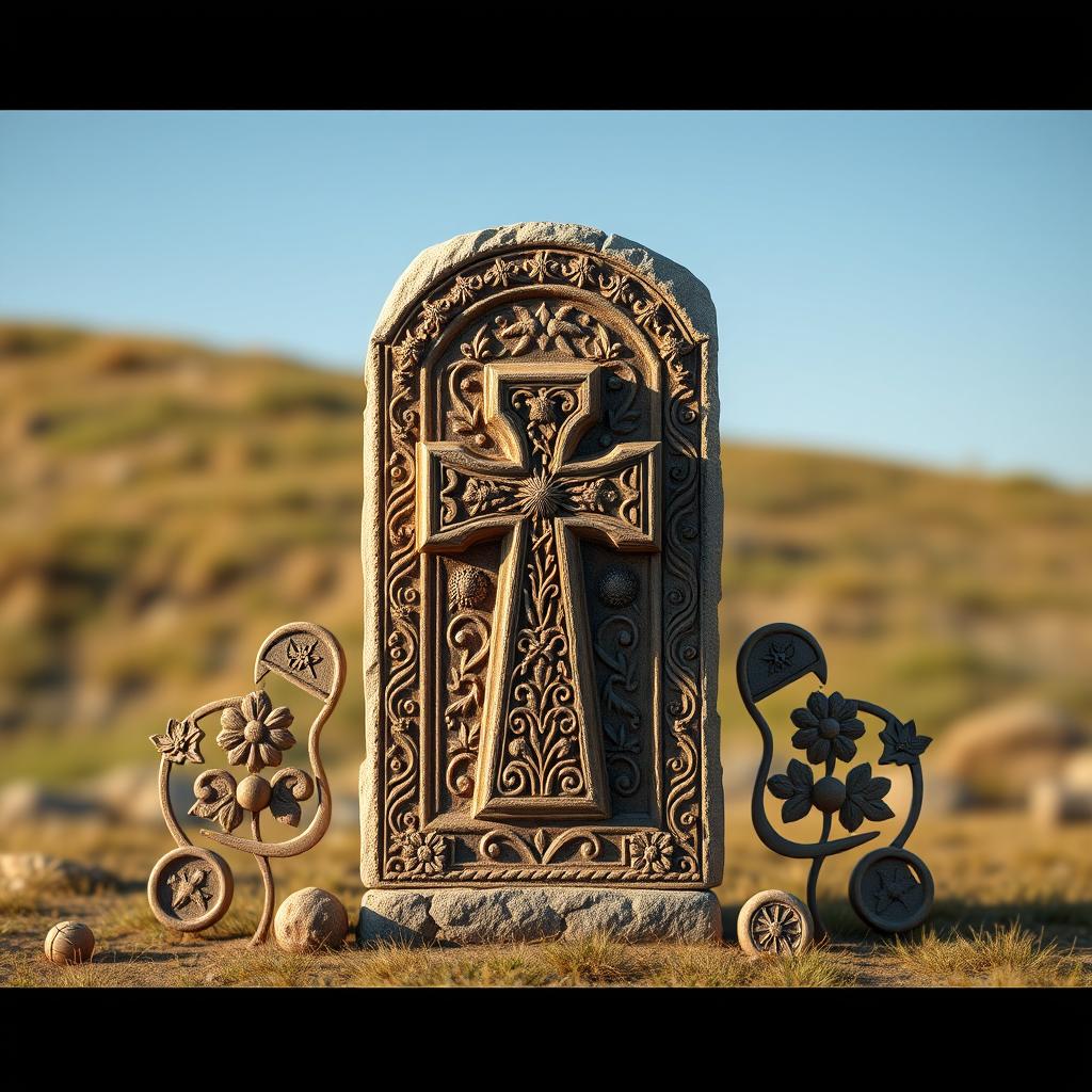 Intricate Modern Armenian Khachkar - Cultural Heritage in Art