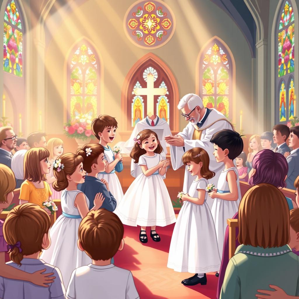 Joyful Holy Communion Ceremony Illustration for Children
