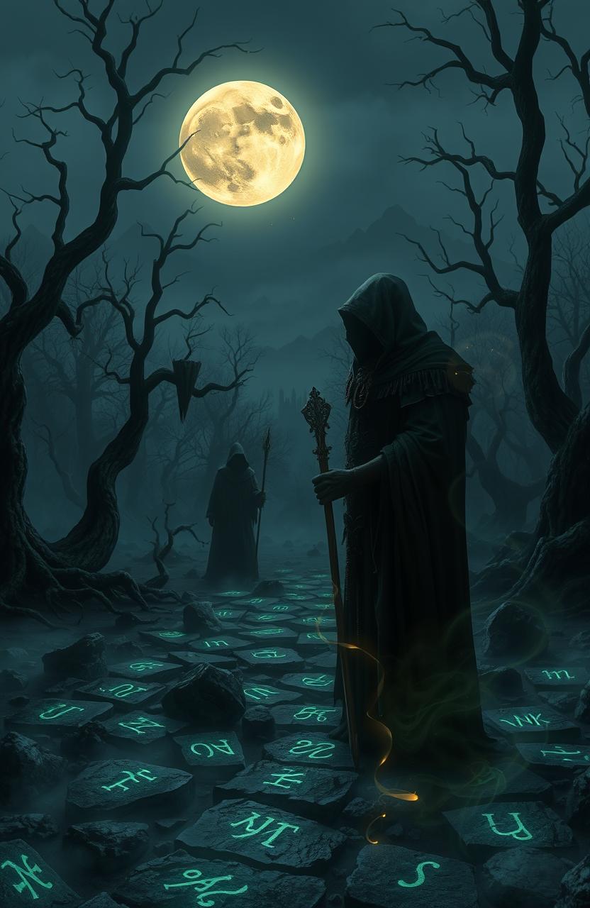 Enigmatic Dark Fantasy Scene in a Medieval Forest