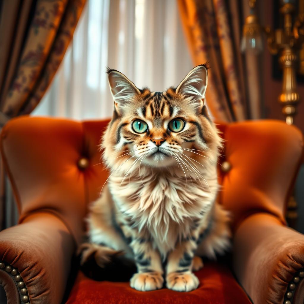 Cheeky Cat on Velvet Throne | Idyllic AI Creations