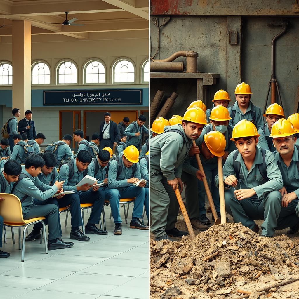 Juxtaposition of Education and Labor: A Realistic Split Scene