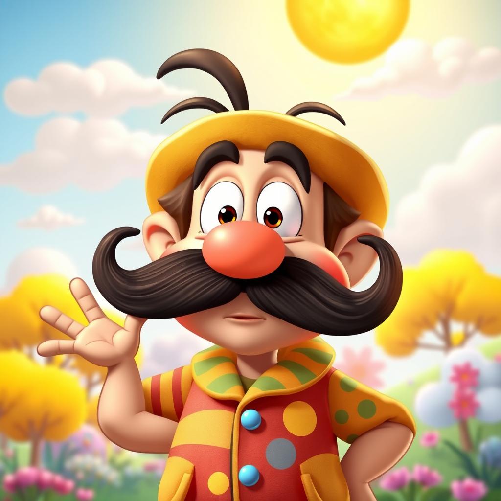 Whimsical Cartoon Character with a Colorful Mustache | Cheerful Animation