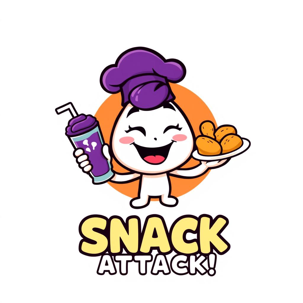 Snack Attack Logo Design: Playful Chef Character & Delicious Treats