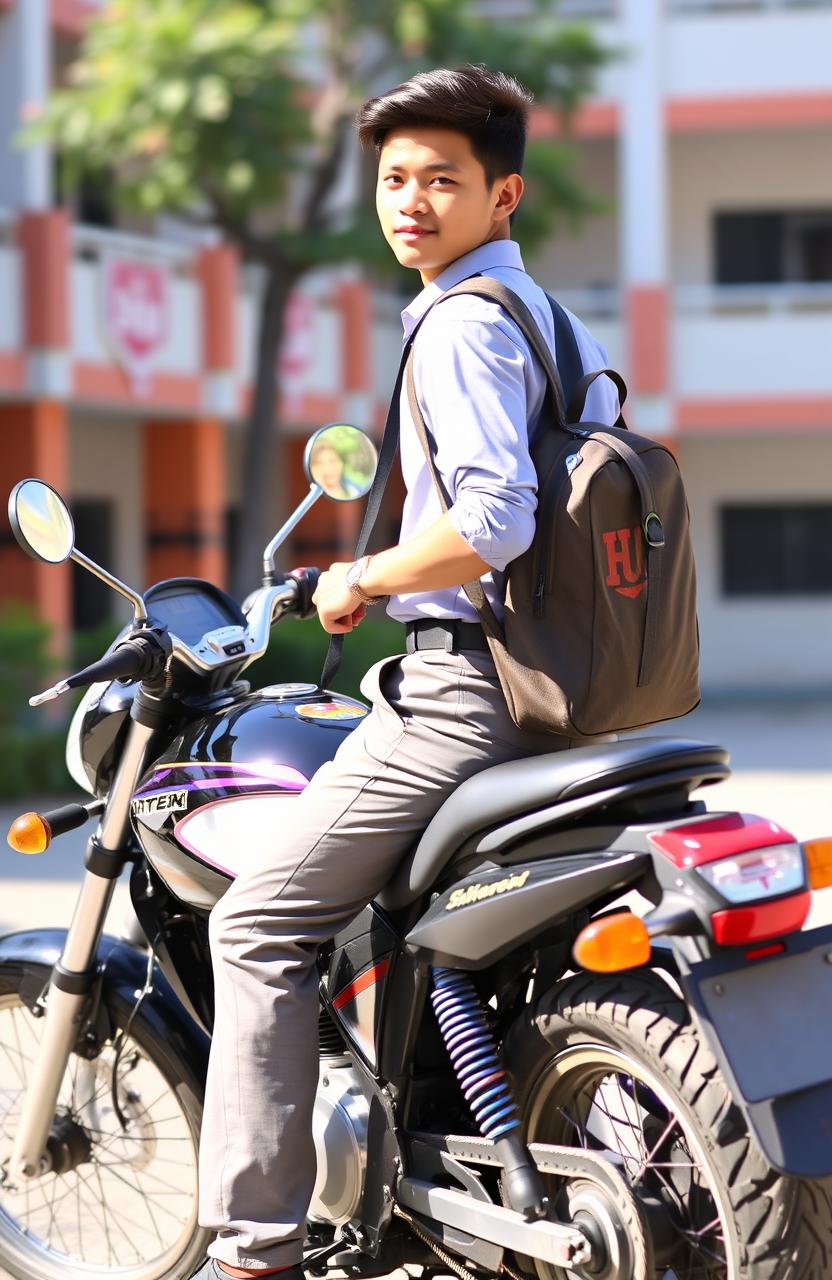 Cool High School Boy on Motorcycle | Idyllic AI Art