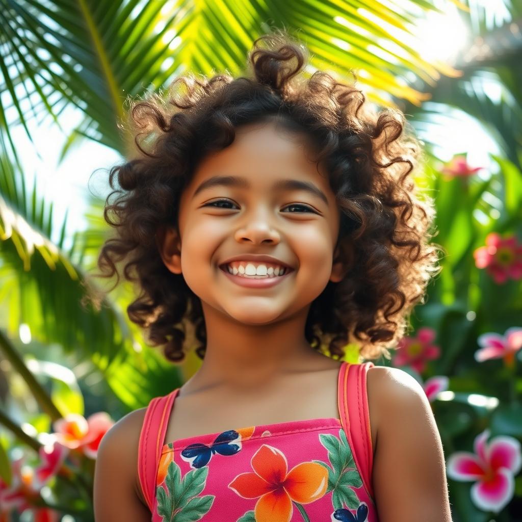 Joyful Filipino Girl in Tropical Paradise | Idyllic AI