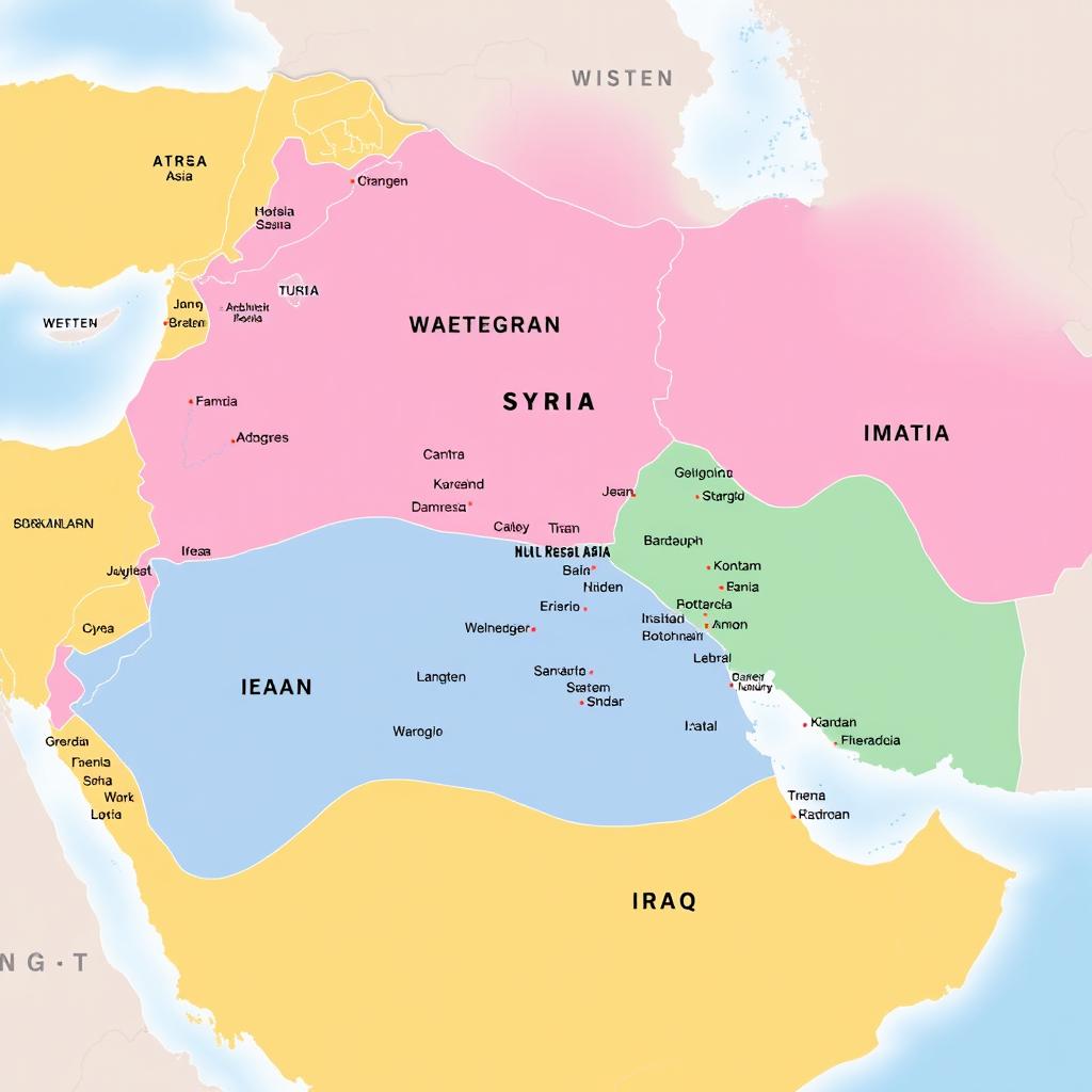 Vibrant Map of Southwest Asia: Highlighting Iran, Syria, Turkey & Iraq