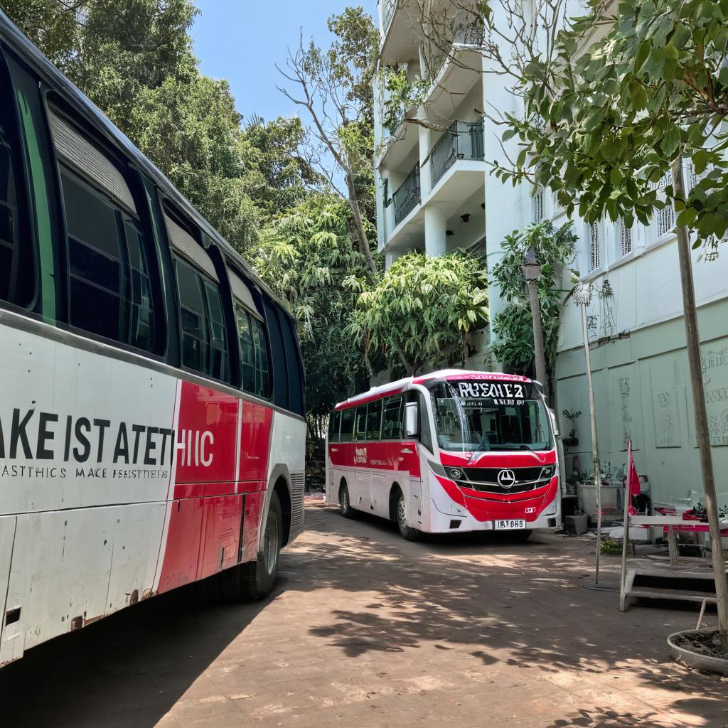 Serene Bus Scene: Aesthetic Serenity Under Tree Shade