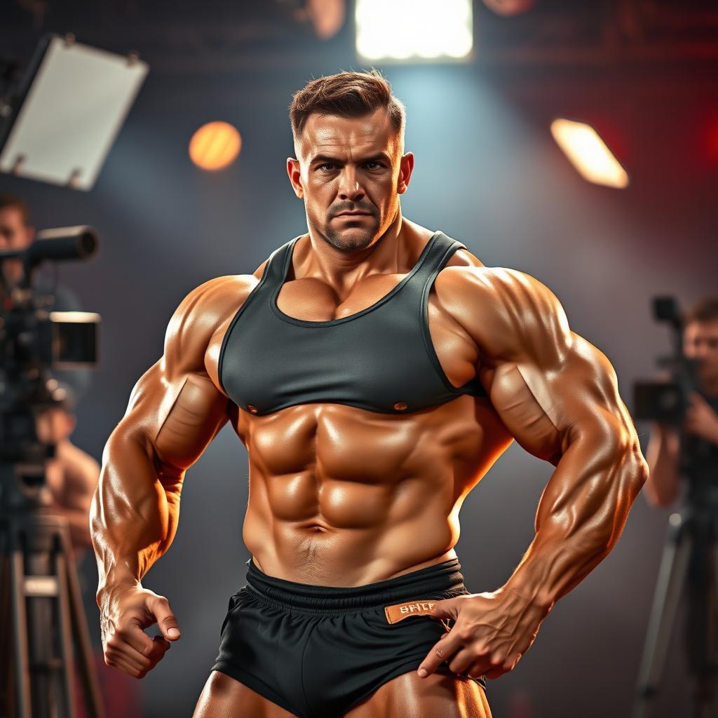 Powerful Bodybuilder Captures Movie Set Intensity