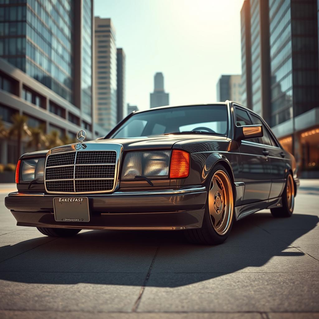 Stunning Modified Mercedes W124 with Gold Accents in Urban Elegance