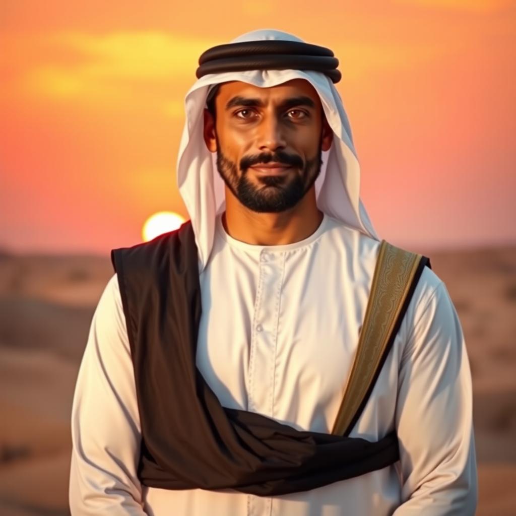 Captivating Portrait of an Arabic Man in Traditional Attire at Sunset