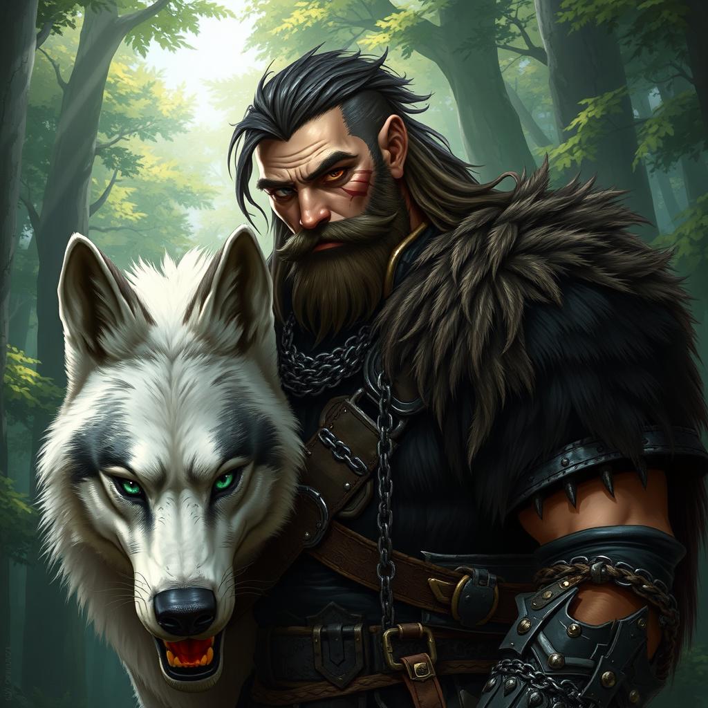 Epic Dungeons & Dragons Barbarian Character with Heterochromia and Wolf ...