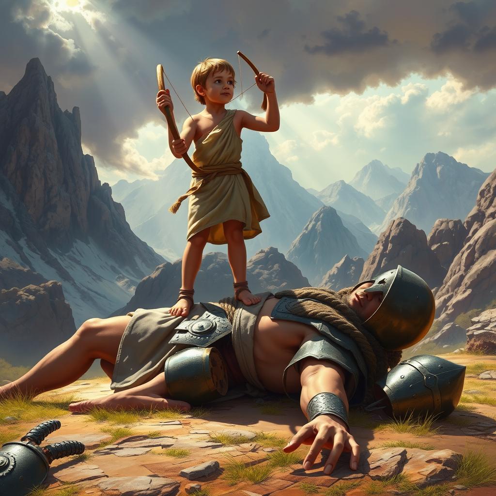 Epic Depiction of David and Goliath: A Dramatic Biblical Scene