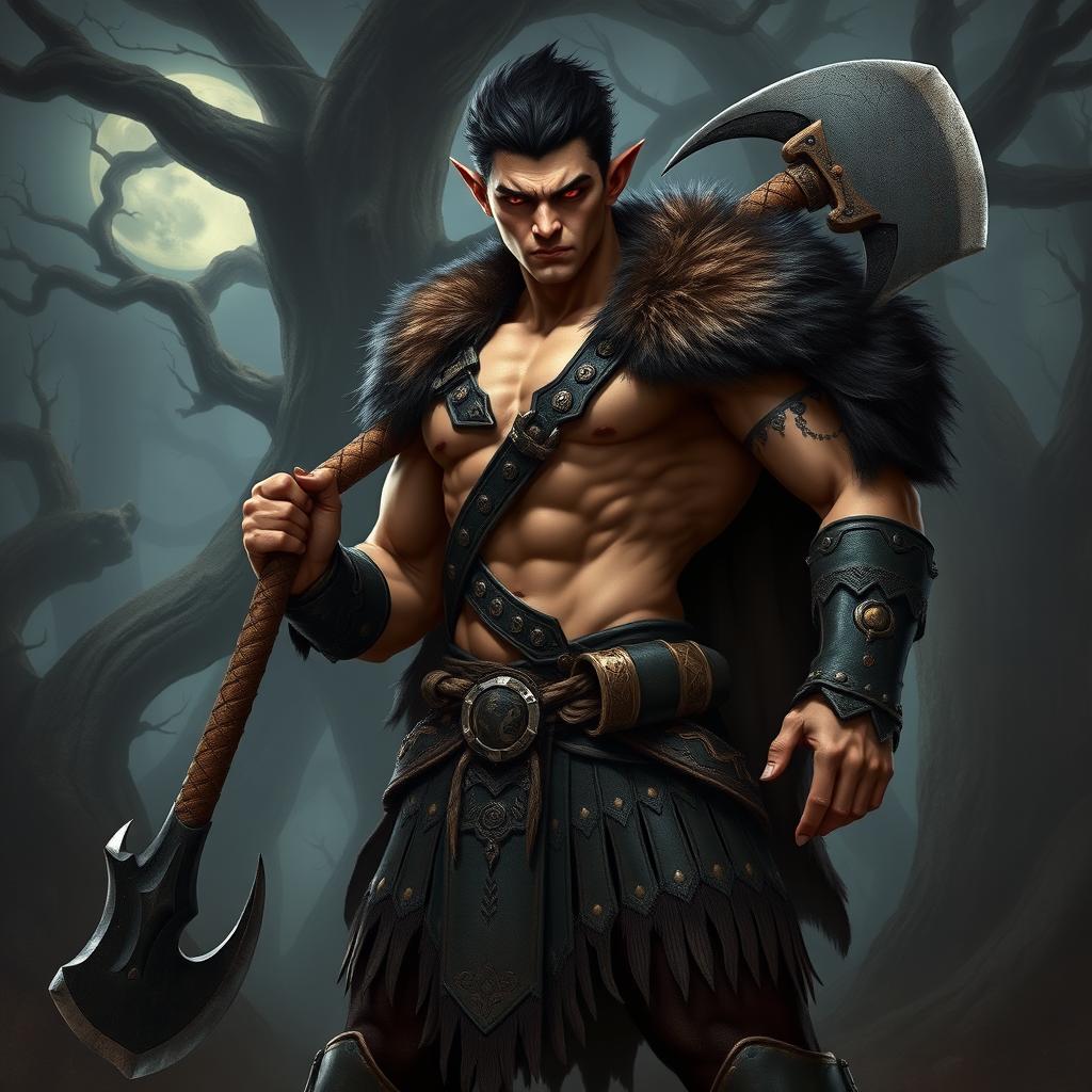 Fierce Dhampir Barbarian: Unleashing Strength in a Mystical Forest
