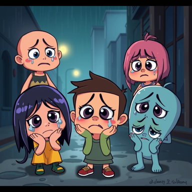 Emotional Sad Animation Characters | Expressive AI Art Collection
