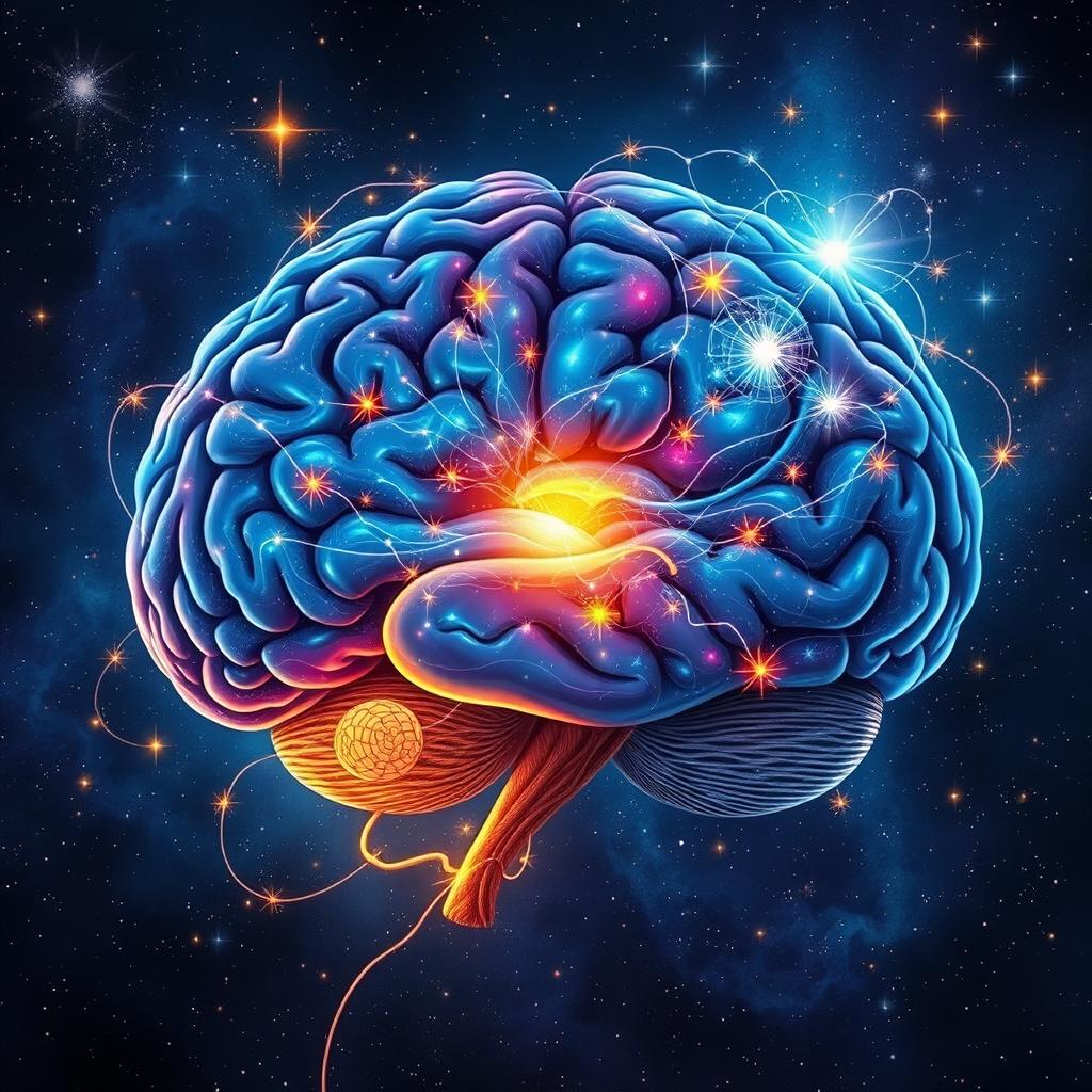 Exploring the Cosmic Mind: An Intricate Brain Illustration
