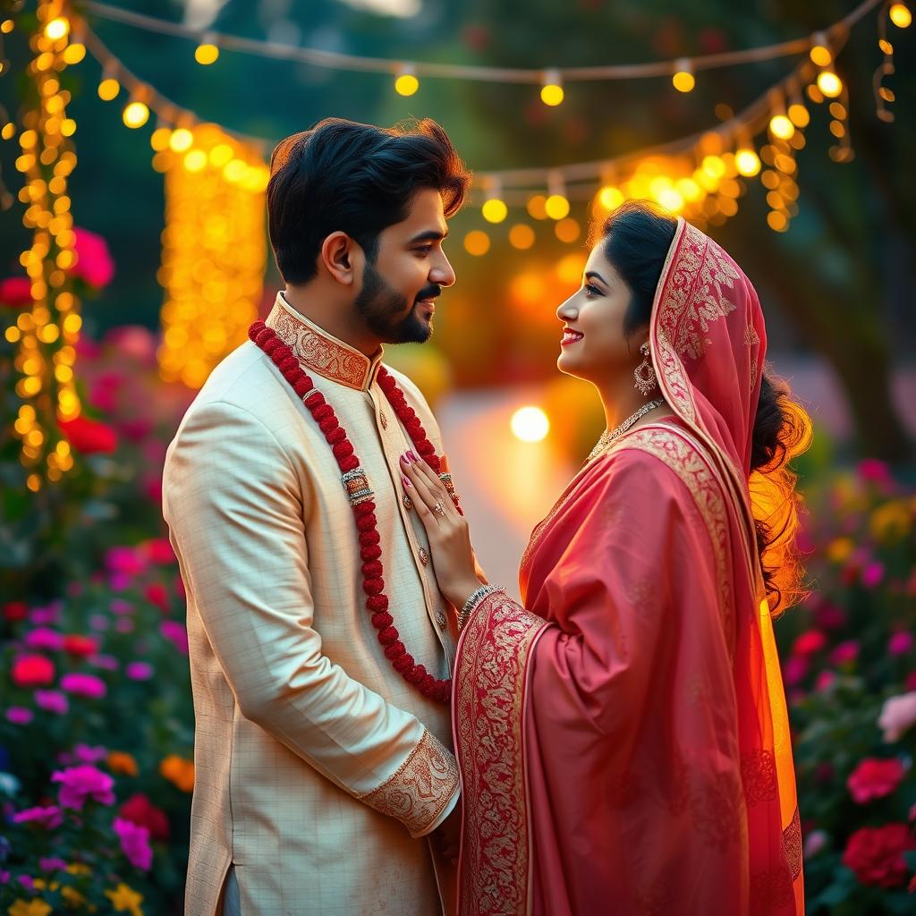 Romantic Indian Couple in a Lush Garden: A Timeless Love Story