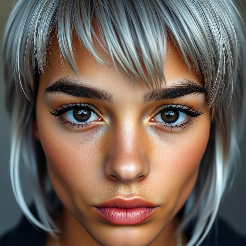 Striking Silver Portrait: Captivating Image of Unique Individual