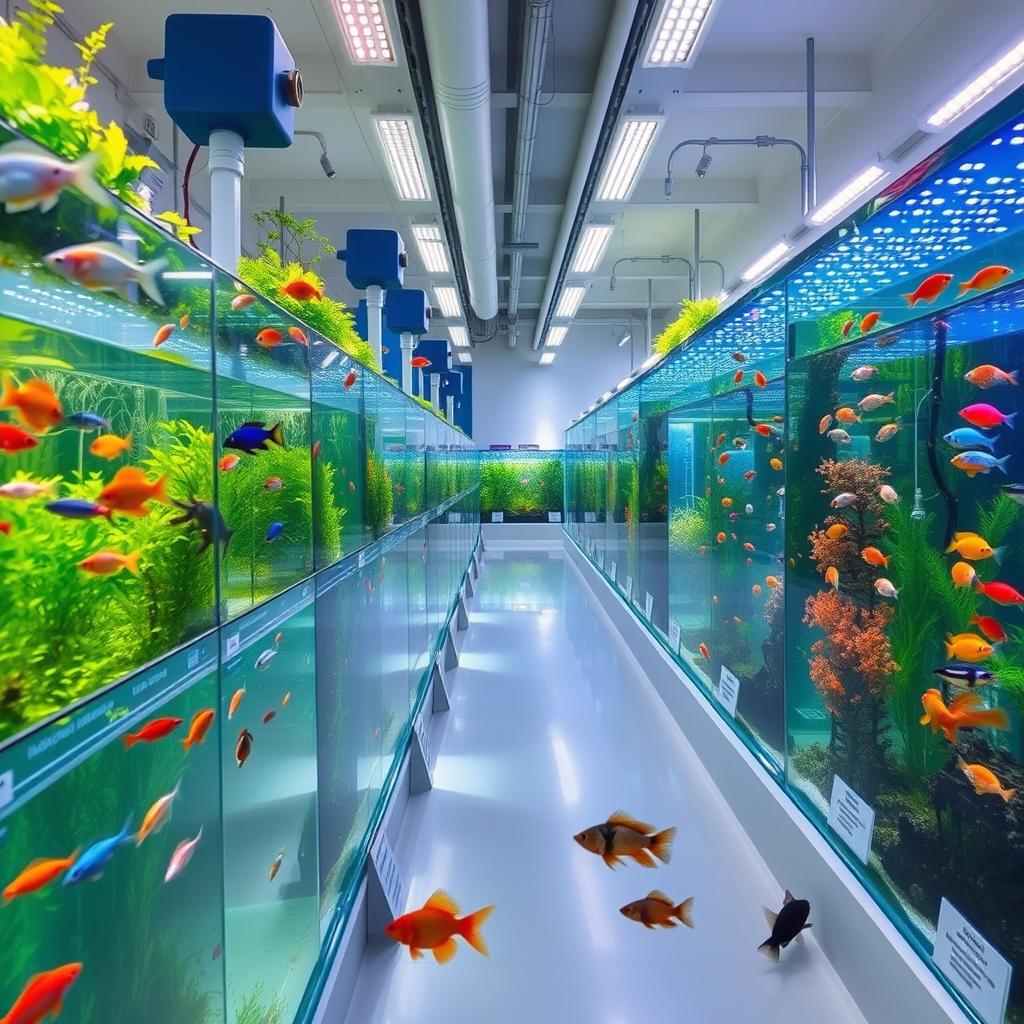 Explore a Vibrant Indoor Fish Farm: Colorful Aquariums & Aquatic Life
