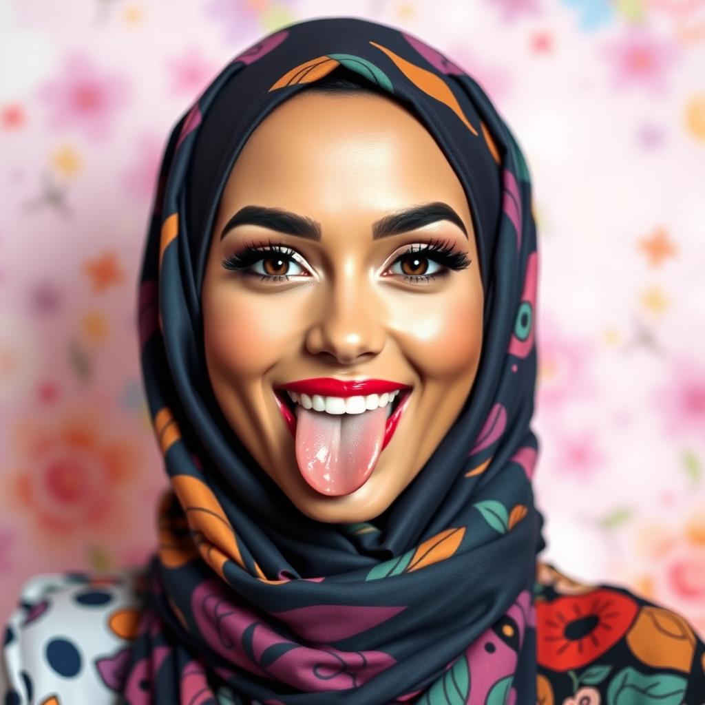 Glamorous Hijabi Beauty: A Playful Expression in Colorful Style