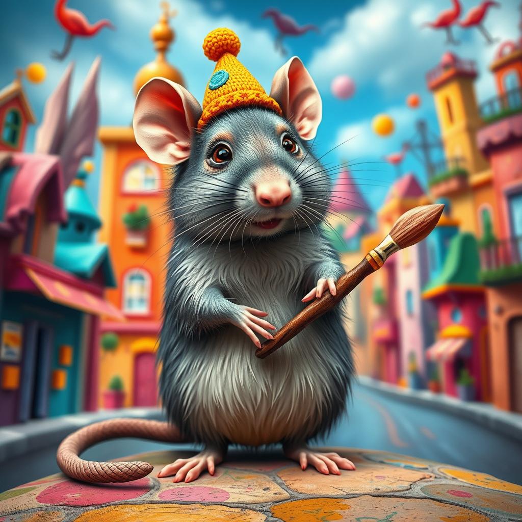 Whimsical Rat in a Colorful Cityscape | Artistic AI Creations