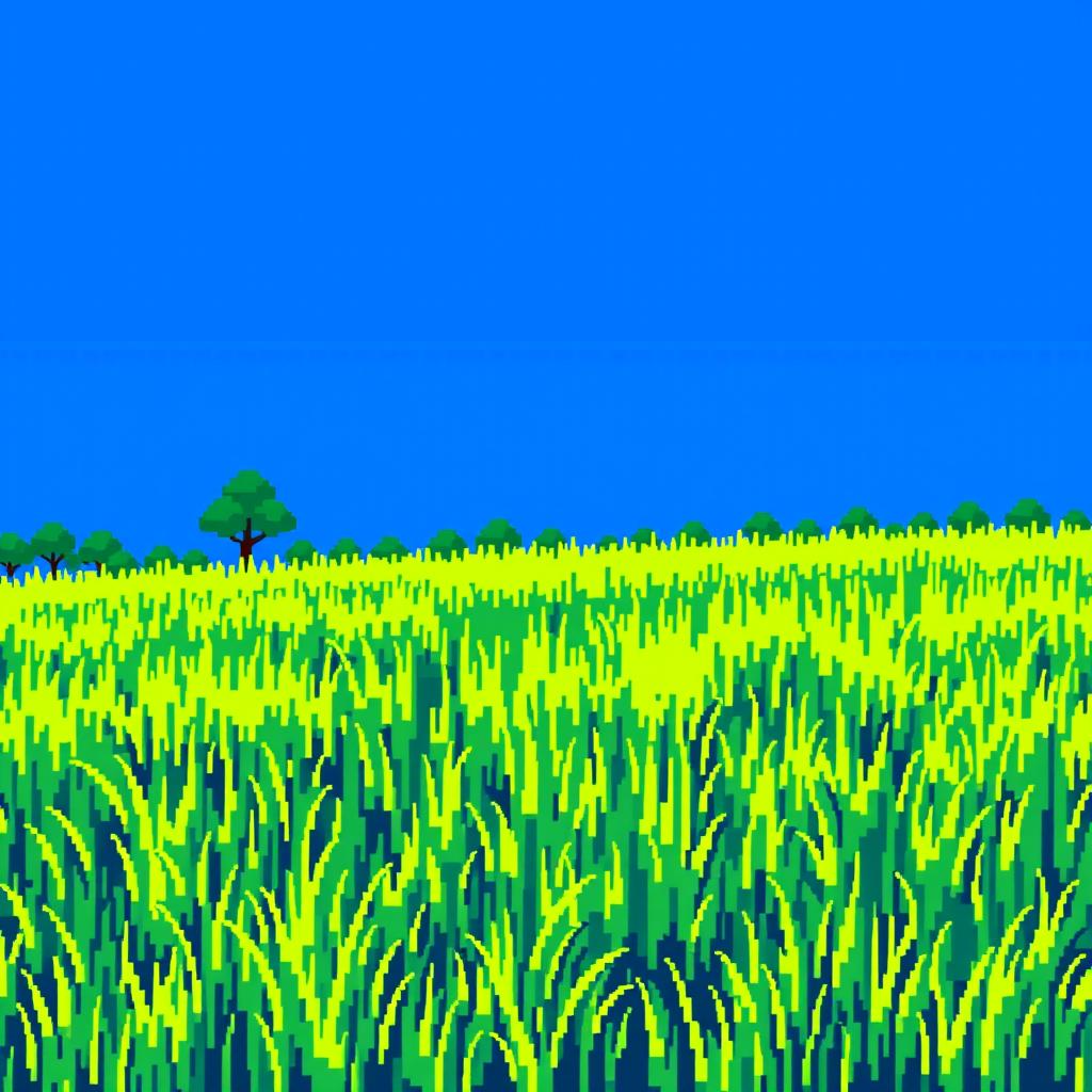 Vibrant 8-Bit Landscape: Pixel Art Scene of Green Grass and Blue Sky