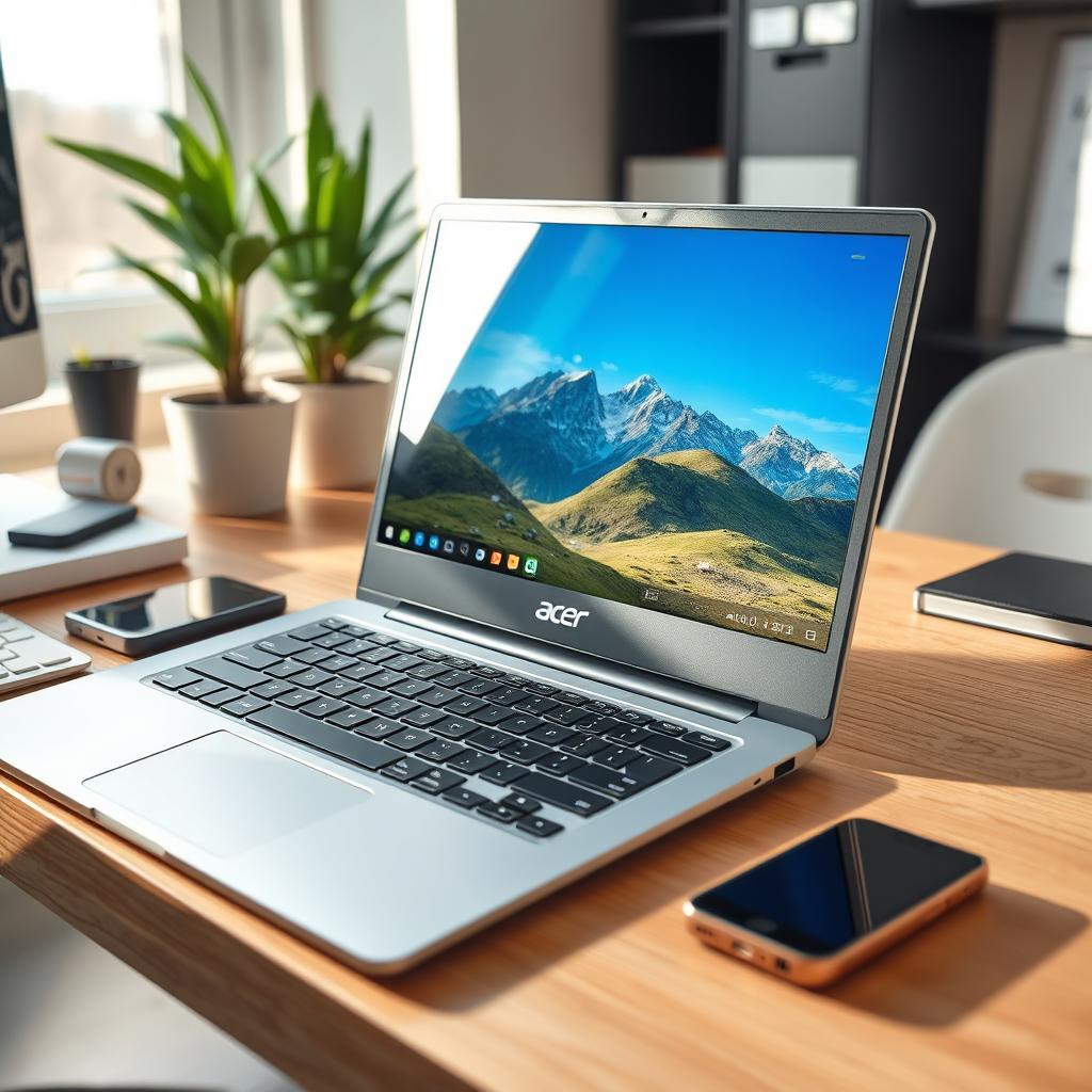 Sleek Acer Laptop in Modern Workspace - Vibrant Nature Scene