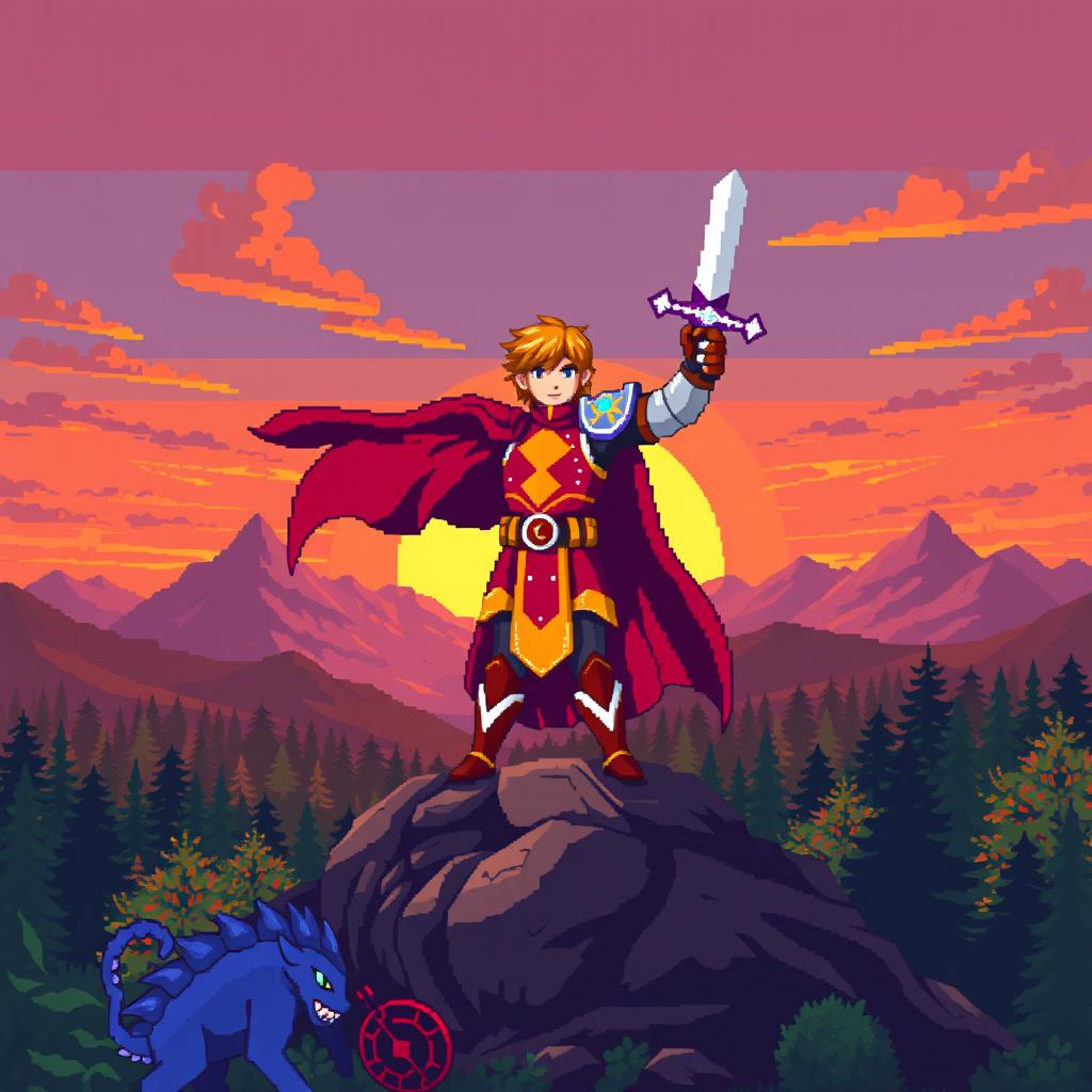 Epic Pixel Art Journey: Hero on the Hilltop