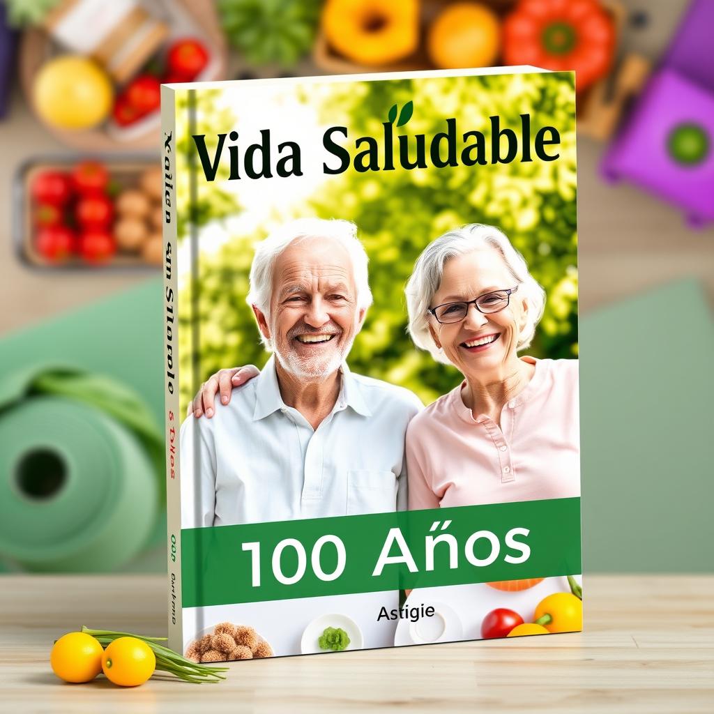 Vibrant Book Cover Design for 'Vida Saludable: 100 Años'
