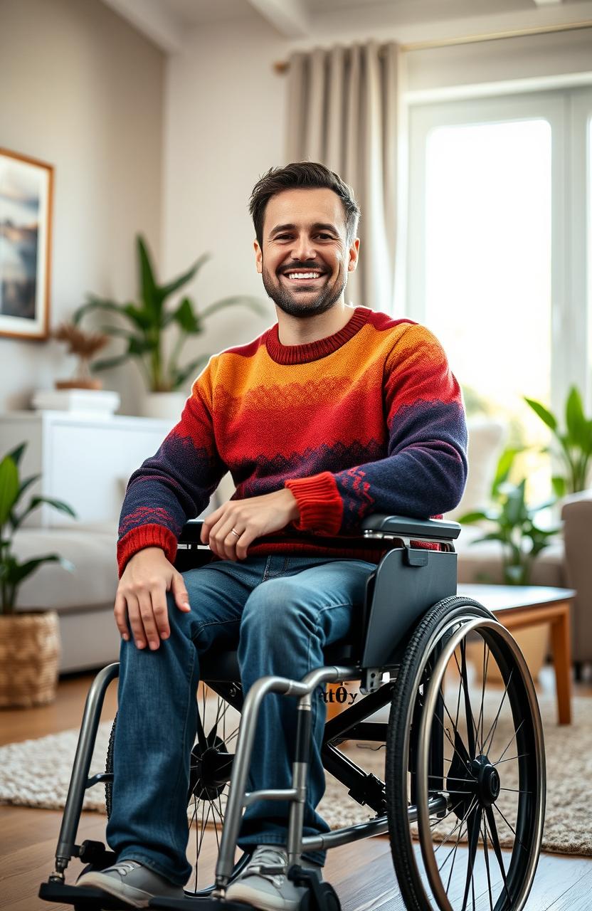 Empowering Portrait of a Man with a Disability in a Cozy Living Room