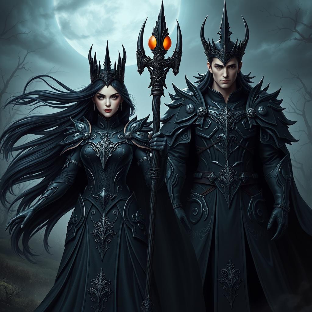Powerful Female Witch King: A Dark Elegance in an Ethereal Landscape