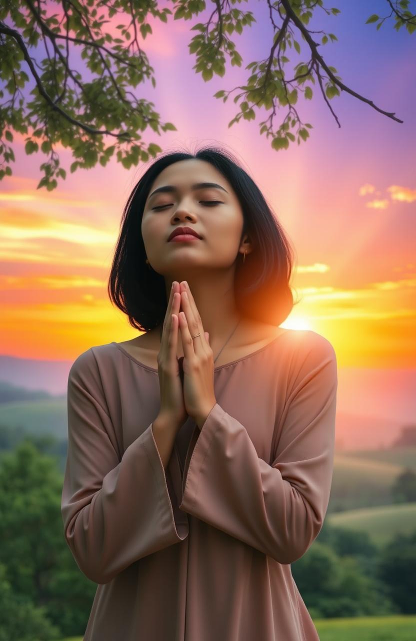 Serene Prayer at Sunset: A Spiritual Connection with Nature