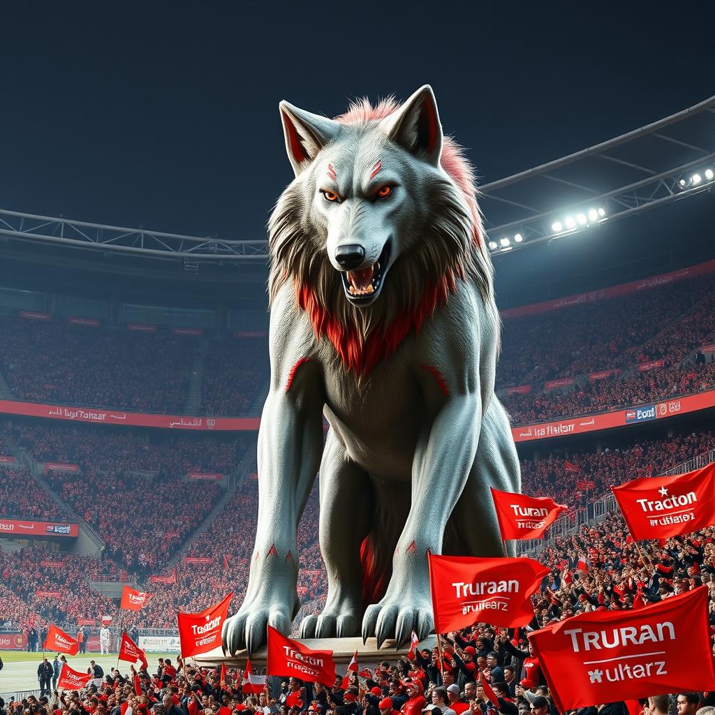 Majestic Wolf Unleashed: A Stunning AI Image in Tabriz Yadgar Emam Stadium