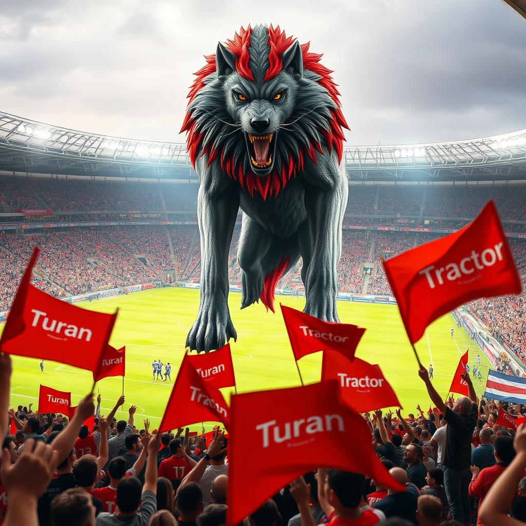 Majestic 20-Meter Wolf Roars in Tabriz Stadium: A Football Spectacle