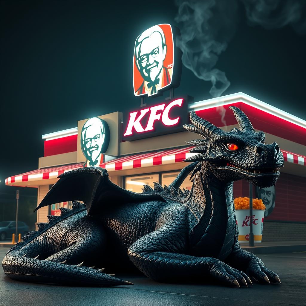 Whimsical Black Dragon at KFC: A Playful Fantasy Scene