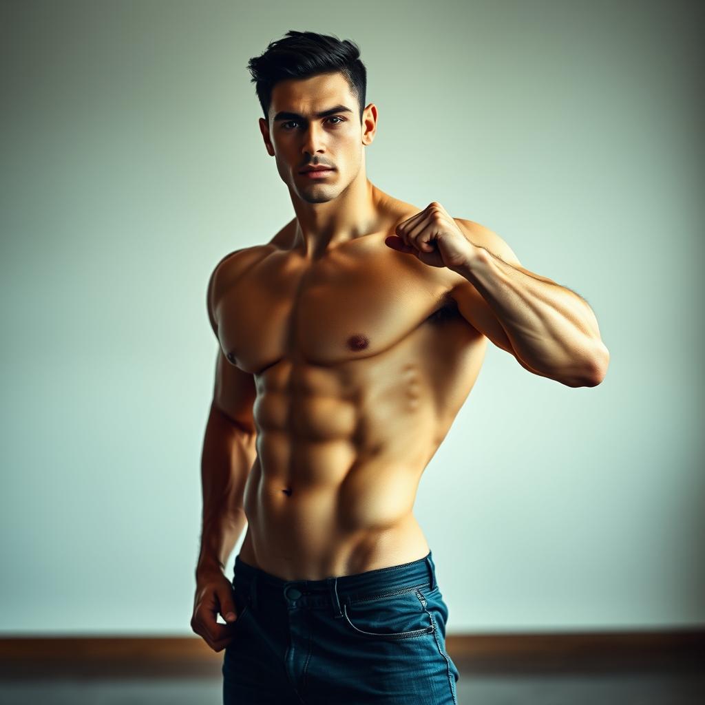Empowering Muscular Man in Dynamic Pose - Idyllic AI Art