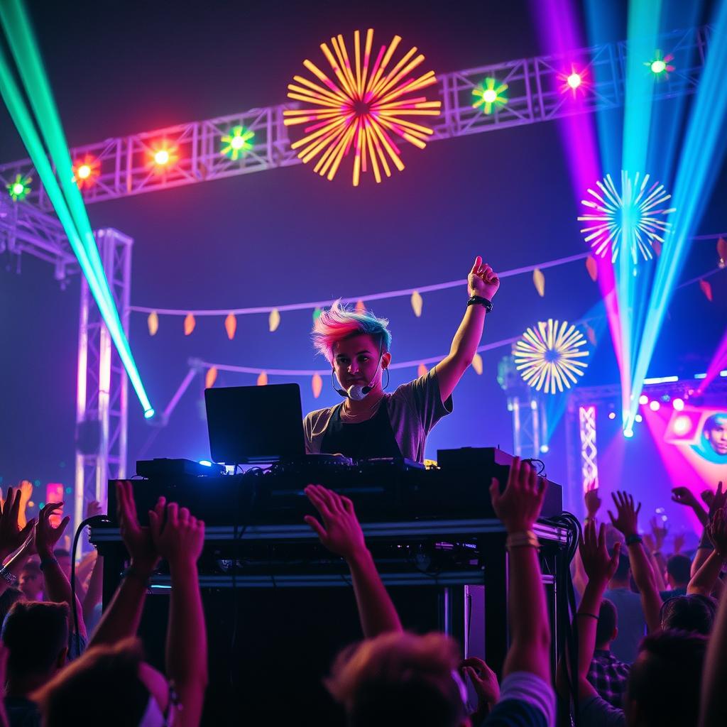Experience the Thrill of Rave Culture: Energetic DJ at a Vibrant Festival