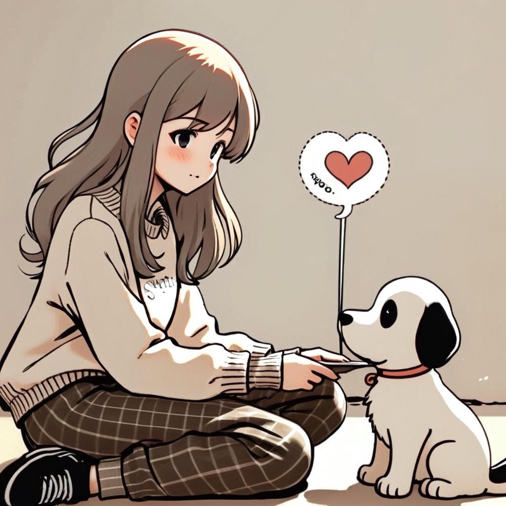 Heartwarming Illustration of a Girl and Her Adorable Spotted Dog