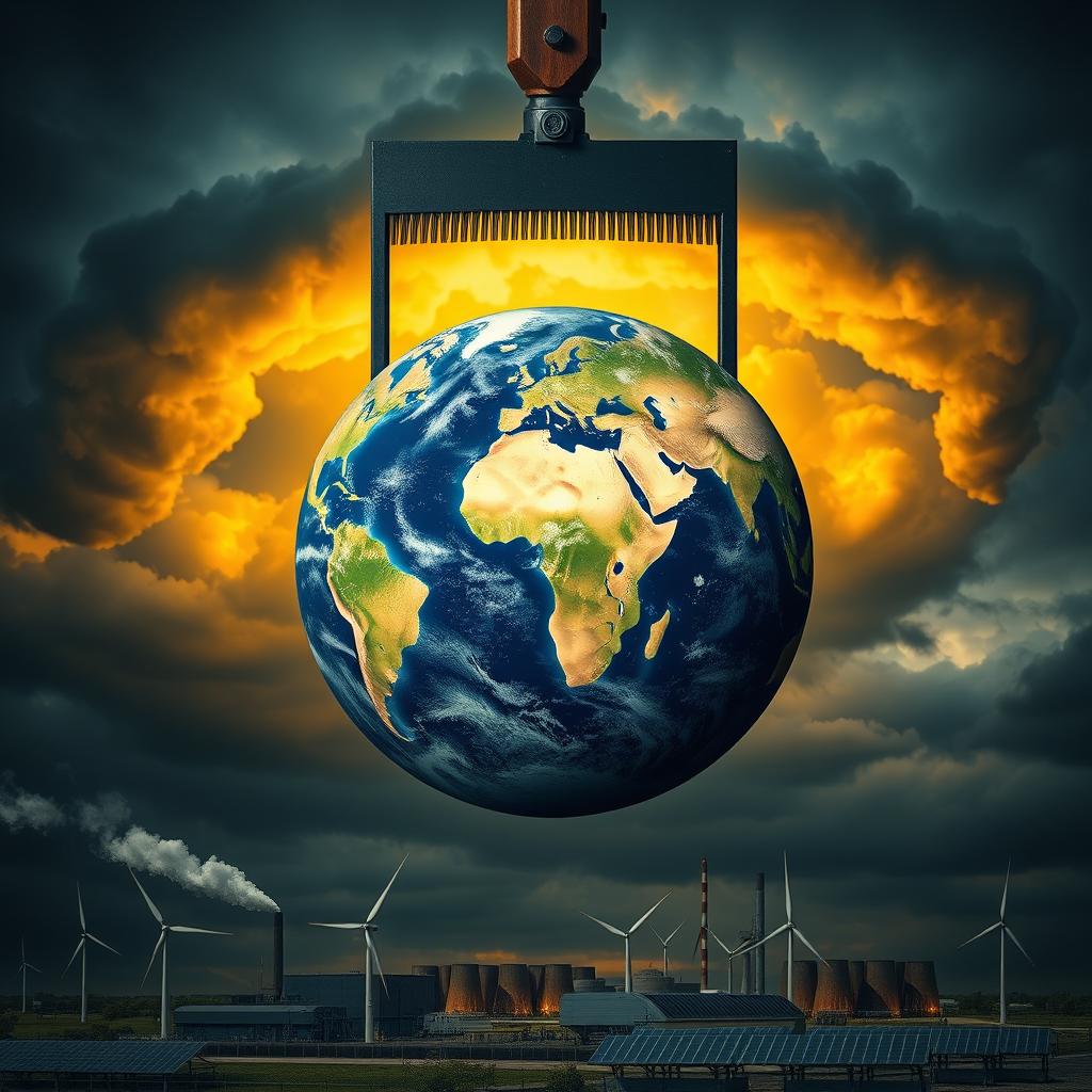 Dramatic Imagery of Earth Under a Guillotine - Nature vs Industry