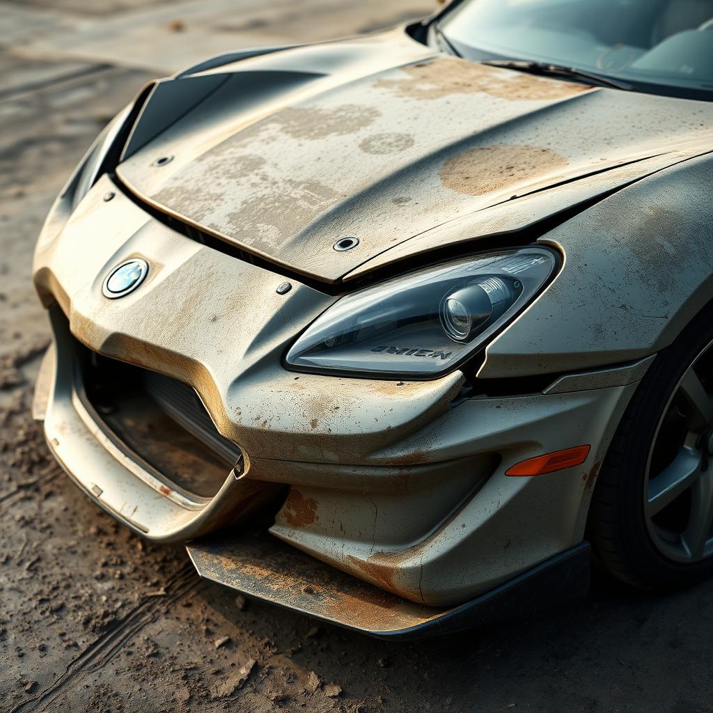 Damaged Sports Car: A Gritty Look at Aggressive Design After an Accident