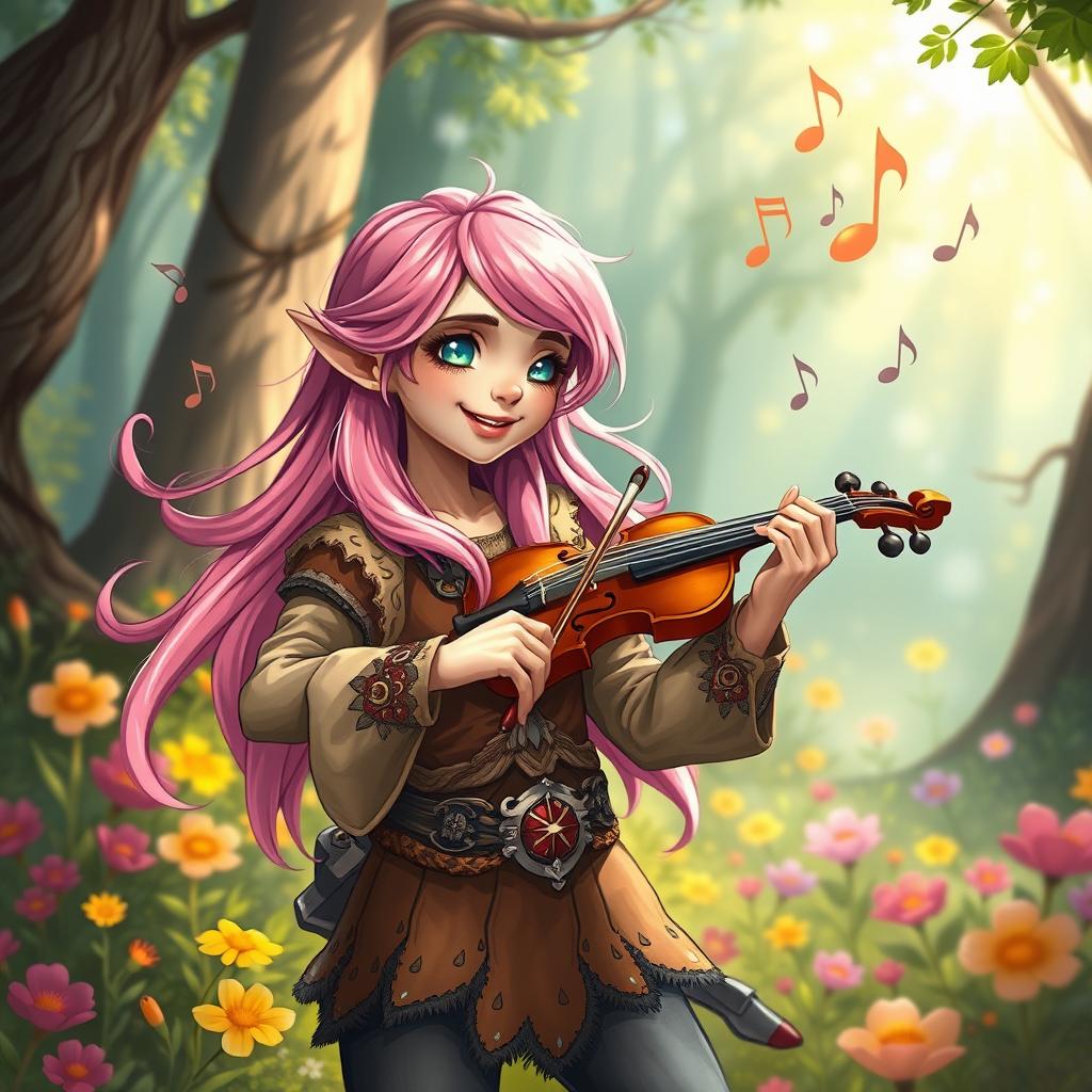 Enchanting Dungeons and Dragons Art: A Joyful Gnome Playing Fiddle