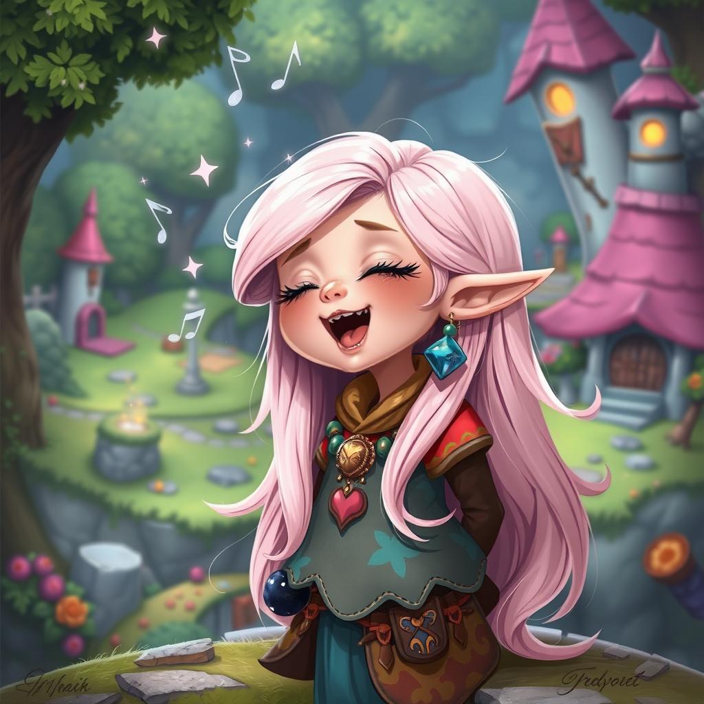 Enchanting 2D Illustration of a Singing Gnome Woman