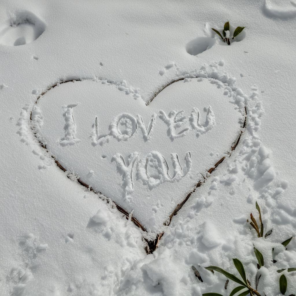 Romantic Snow Art: I LOVE YOU IVY in White Snow