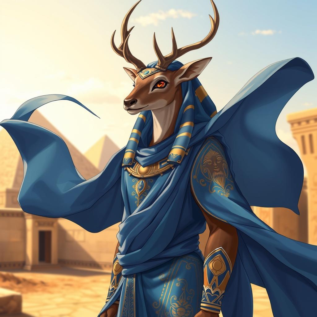 Mystical Anime Character: Egyptian Man with Fallow Deer Head