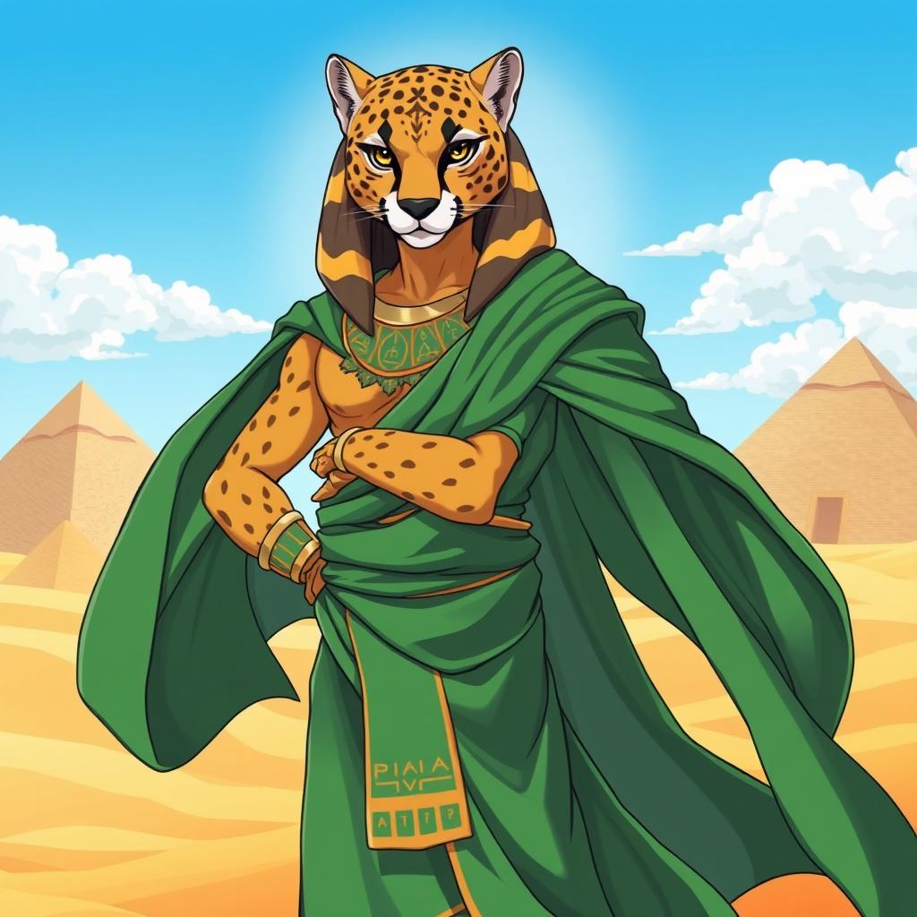 Dynamic Anime-Style Egyptian Cheetah-Man Illustration