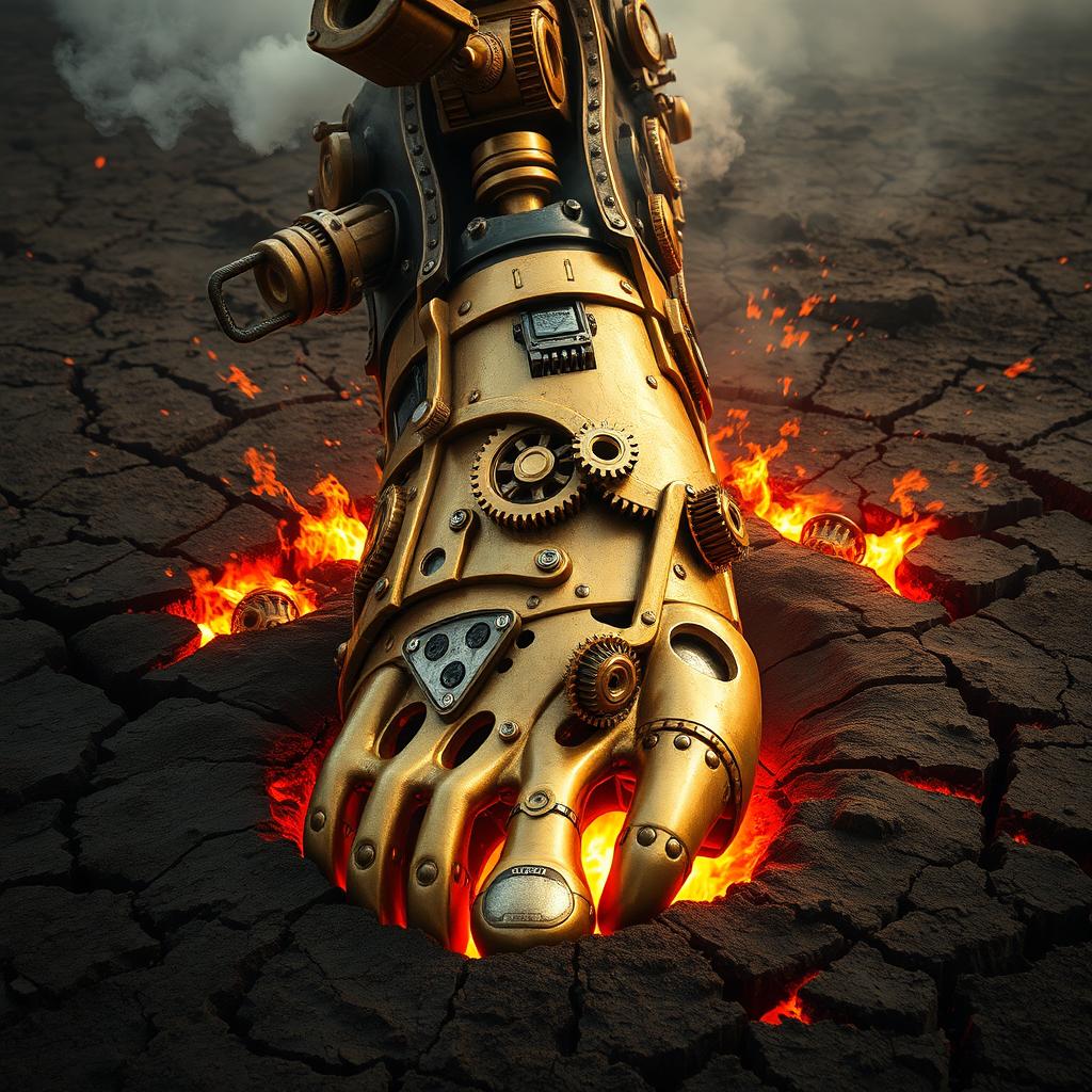 Dramatic Mechanical Foot Emerges from Scorched Earth | Idyllic Ideas