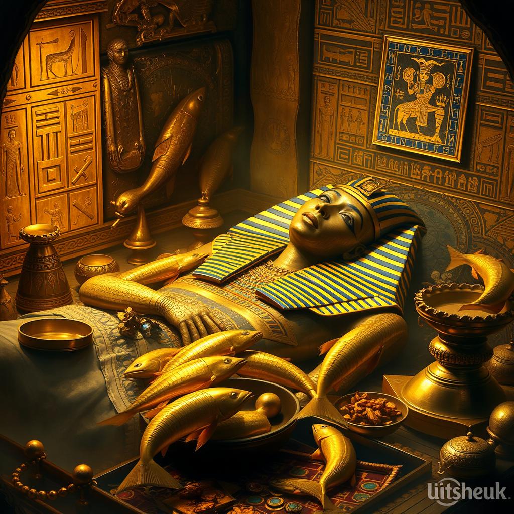 Majestic Mummified Pharaoh in an Ornate Tomb - A Mythical Scene